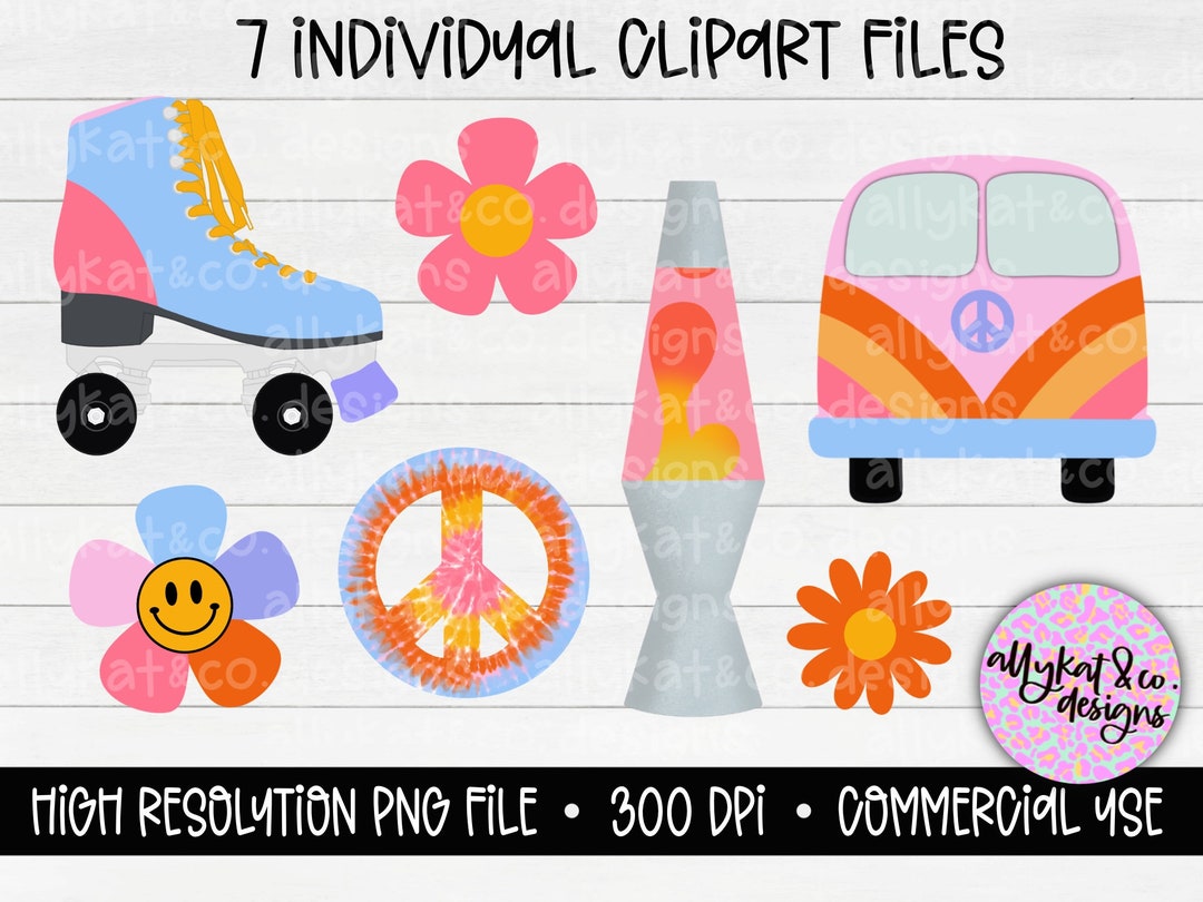 Retro Clipart Bundle | Hand Drawn Clipart | Groovy Clipart | Roller ...