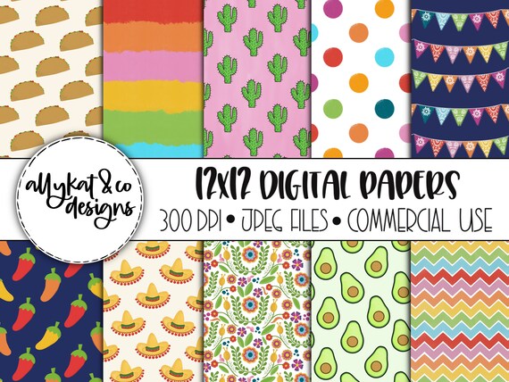 Fiesta Digital Papers Taco Tuesday Hand Drawn Pattern - Etsy