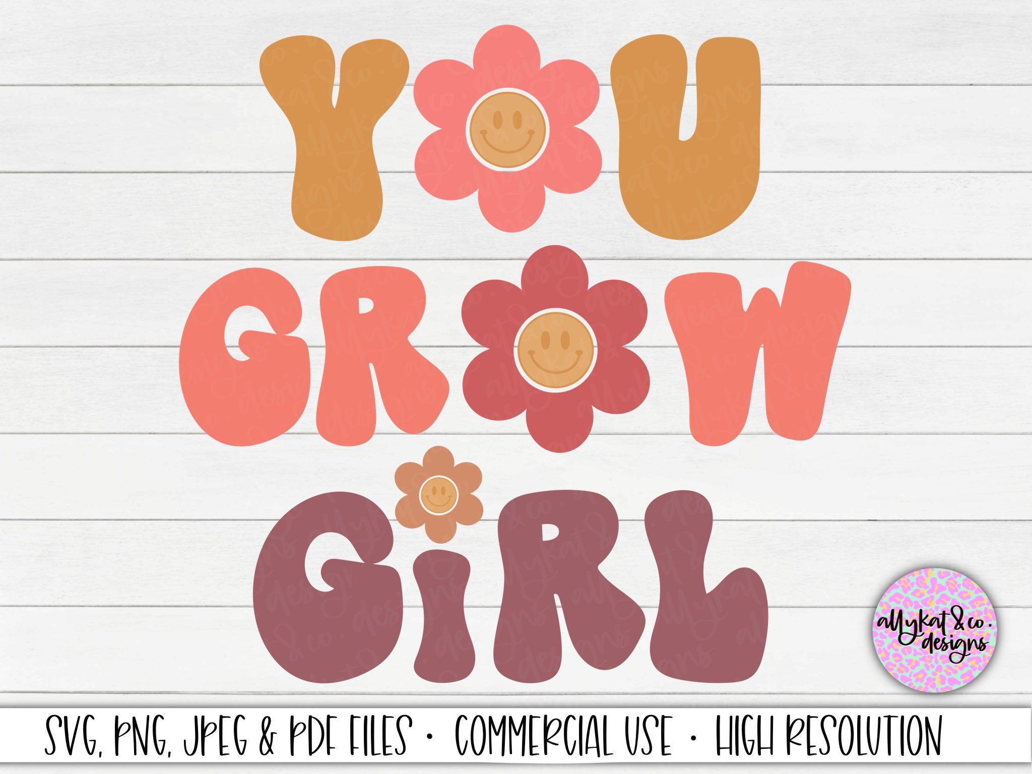 You Grow Girl SVG Retro Smiley Flower Svg Trendy Girl Gifts | Etsy