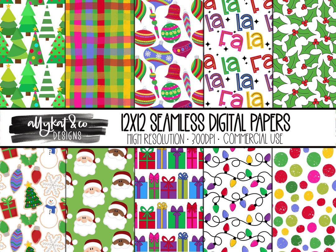 Christmas Bundle Digital Papers, Hand Drawn Pattern, Digital ...
