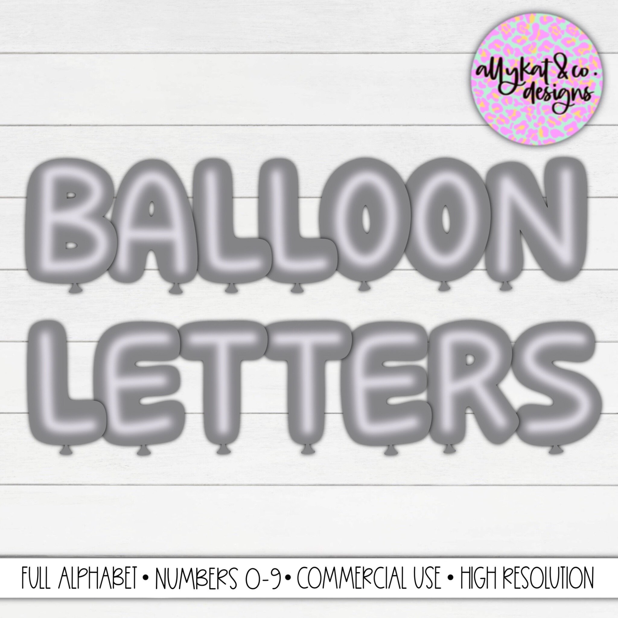 Silver Balloon Alphabet Clipart: PNG Letters & Numbers (digital ...