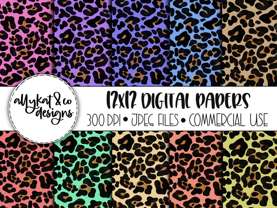 Colorful Leopard Print Digital Papers, Hand Drawn Patterns, Digital ...