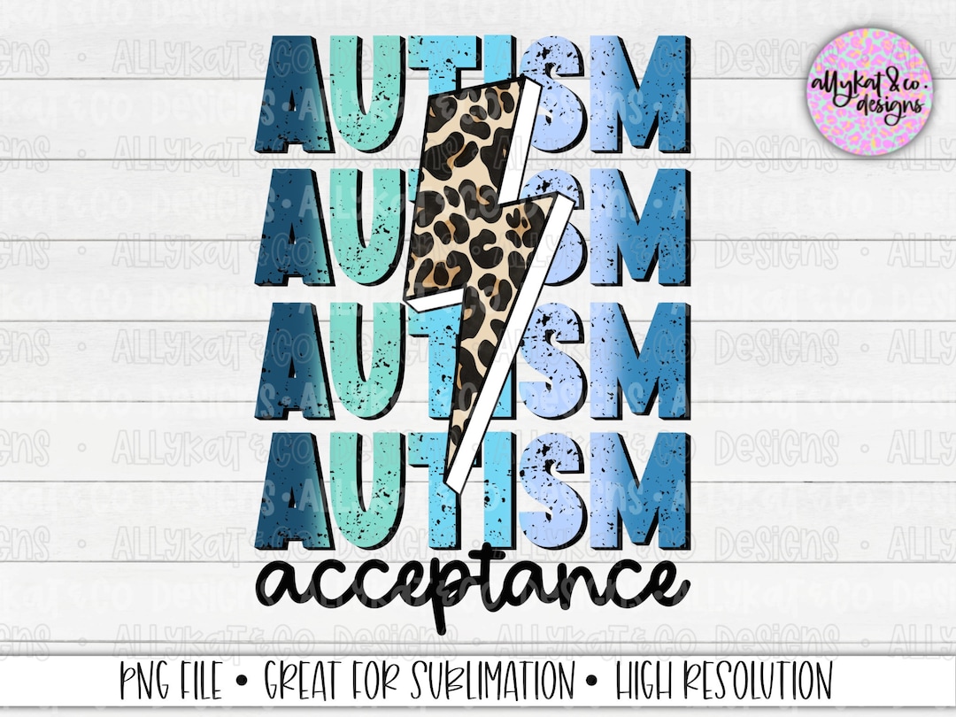 Distressed Autism Acceptance PNG: Leopard Lightning Bolt (digital File ...