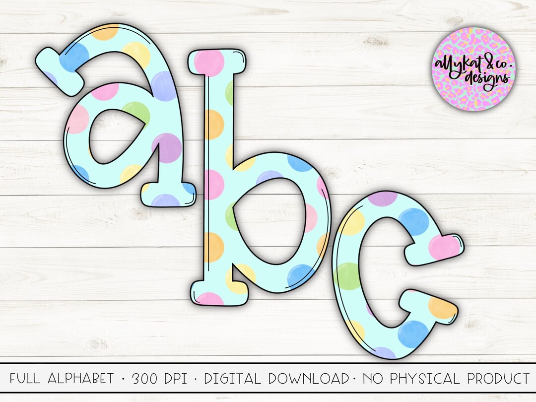 Easter Polka Dot Alphabet: Pastel Doodle Letters (PNG Digital Download ...