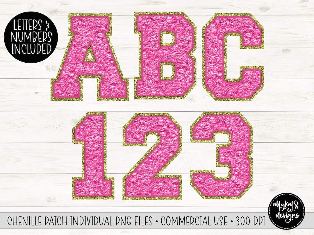 Faux Pink Chenille Patch PNG Files, Varsity Letters and Numbers PNG ...