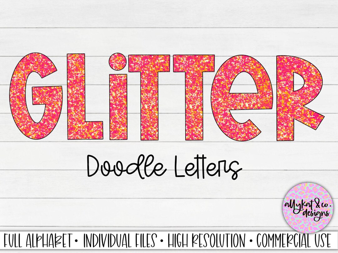 Glitter Doodle Alphabet Letters PNG, Pink Orange Font (digital Download ...