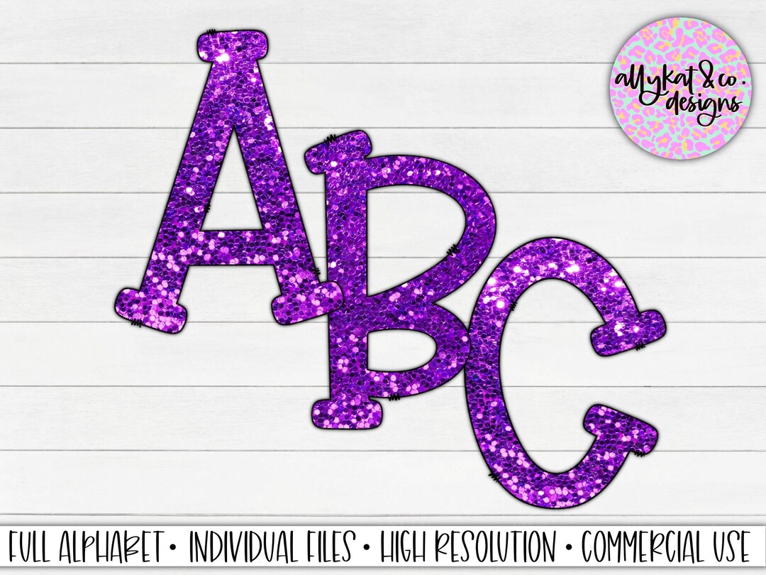 Purple Glitter Doodle Alphabet | Sublimation Letters | A-Z Upper Case ...