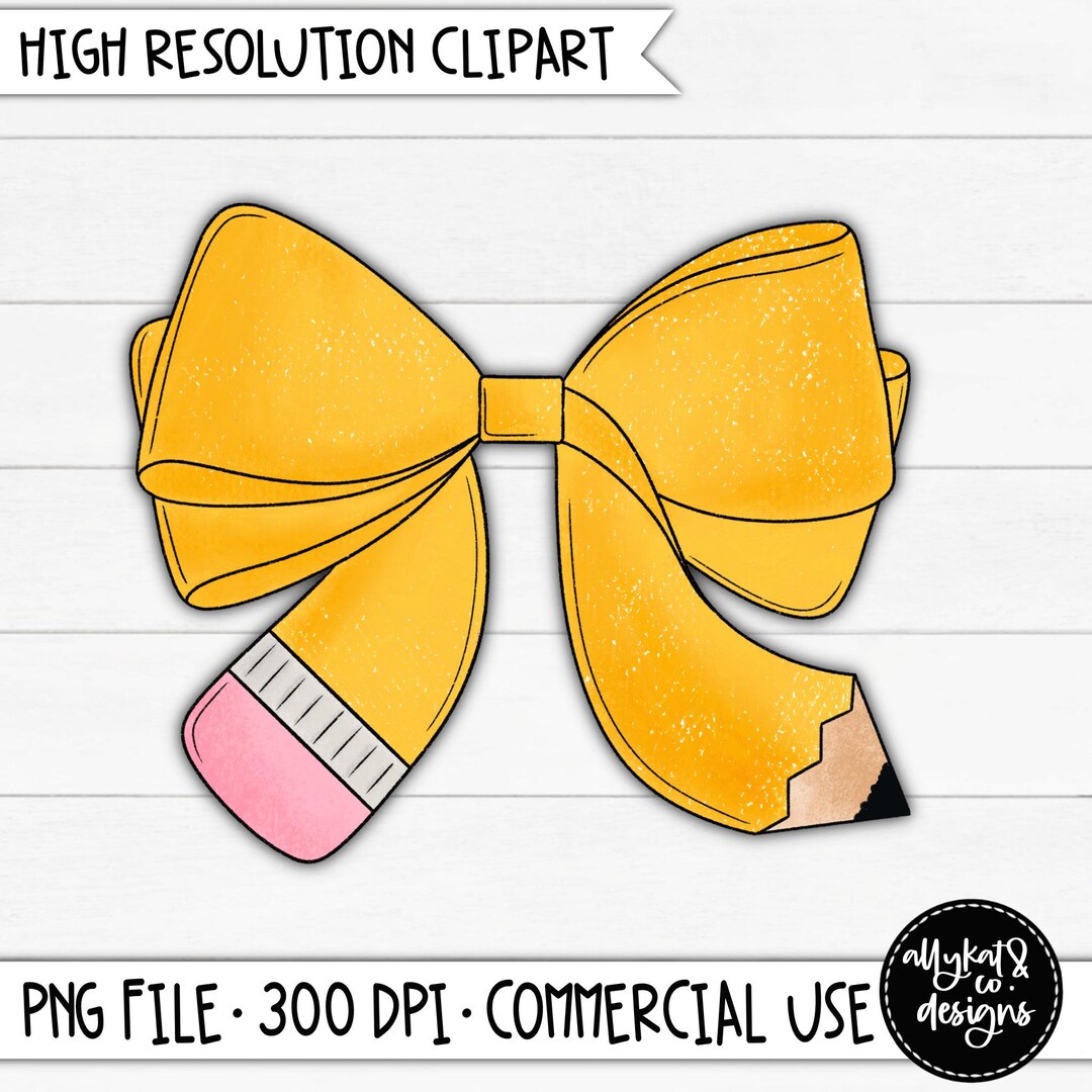 Pencil Bow Clipart: Hand Drawn School PNG (commercial Use) - Etsy