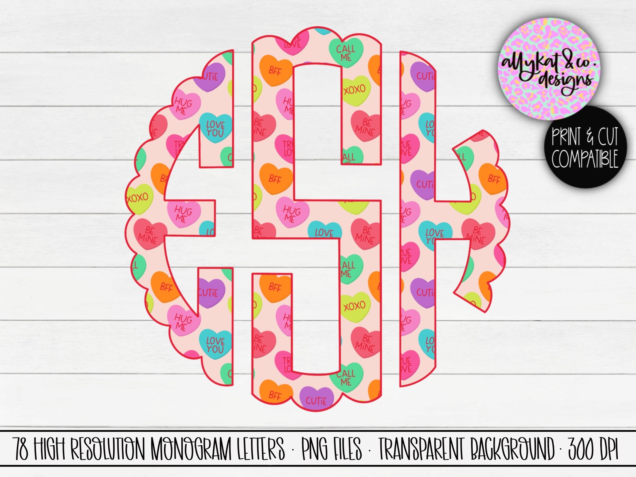 Conversation Hearts Monogram Letters: Valentine's Day PNG (digital ...