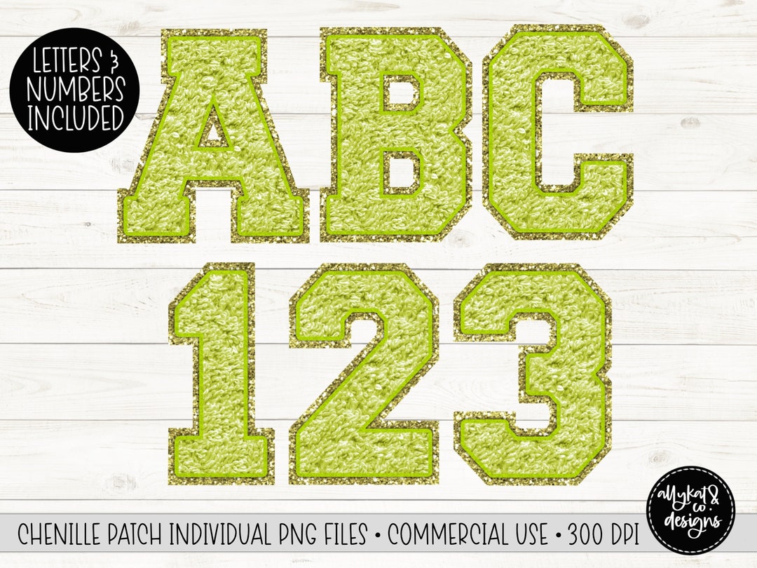 Faux Lime Green Chenille Patch PNG Files, Varsity Letters and Numbers ...