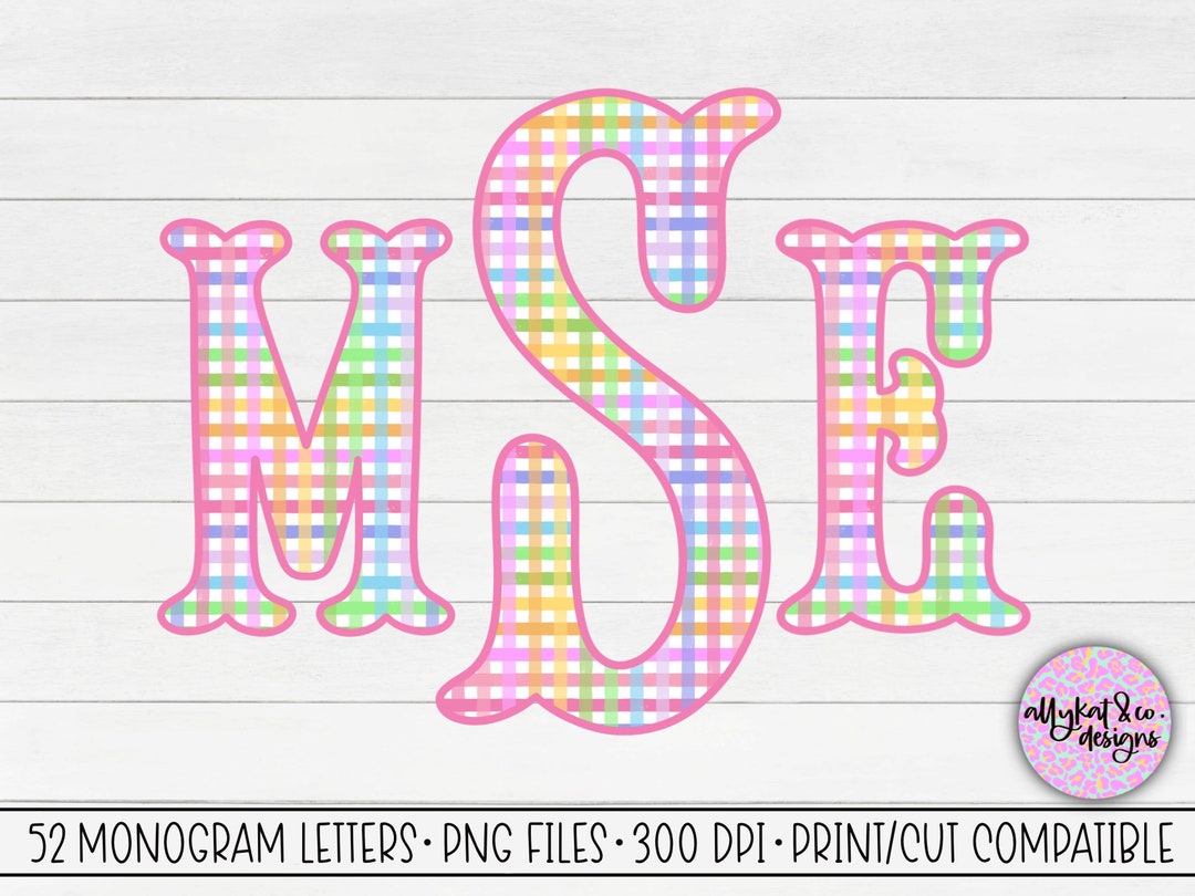 Spring Pastel Gingham Monogram, Gingham Monogram PNG, Fishtail Monogram ...
