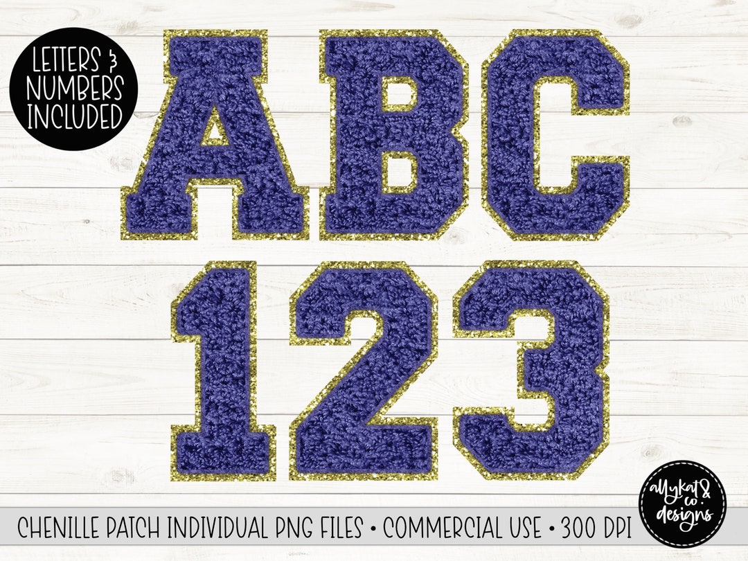 Faux Blue Violet Chenille Patch PNG Files, Varsity Letters and Numbers ...