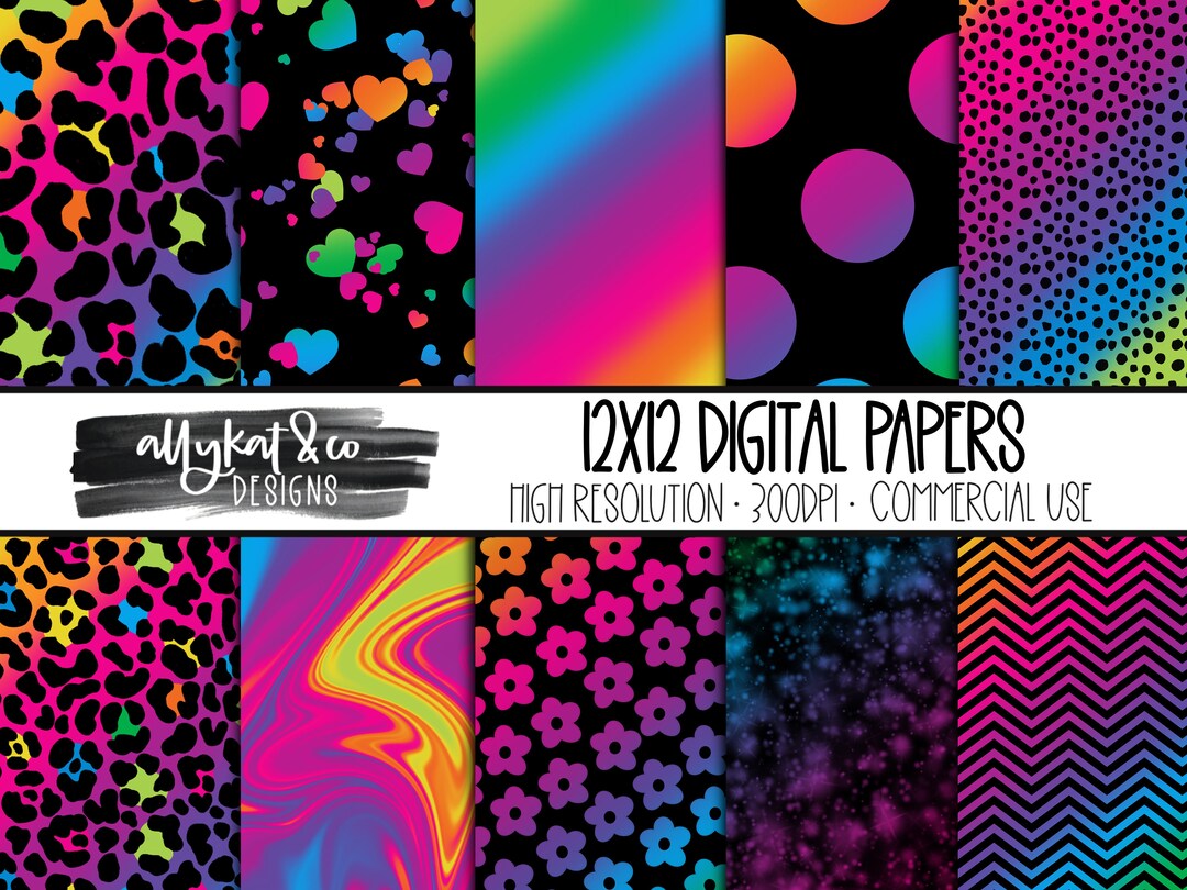 Retro Rainbow Pattern Digital Papers, Hand Drawn Patterns, Digital ...