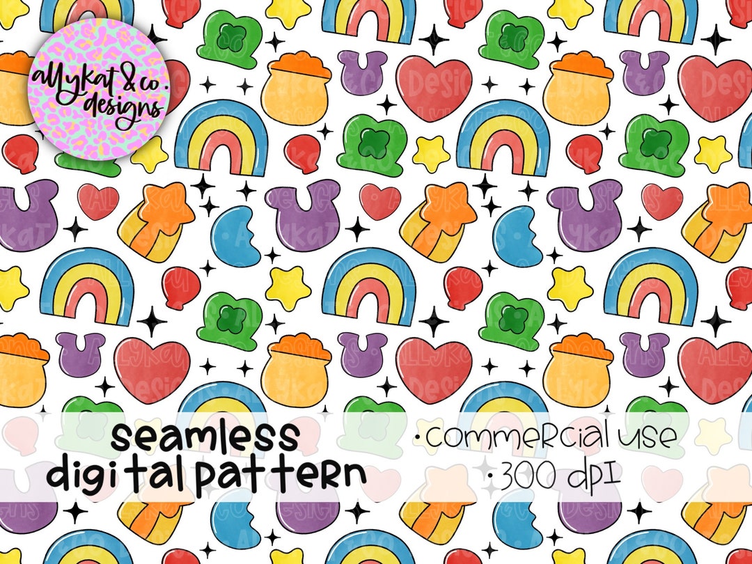St. Patrick's Lucky Charm Seamless Pattern: Hand-drawn Clipart (digital ...