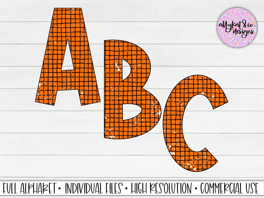 Orange & Black Plaid Doodle Letters: A-Z Alphabet PNG (digital Download ...