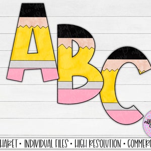 Pencil Doodle Alphabet PNG: School Sublimation Letters (digital ...