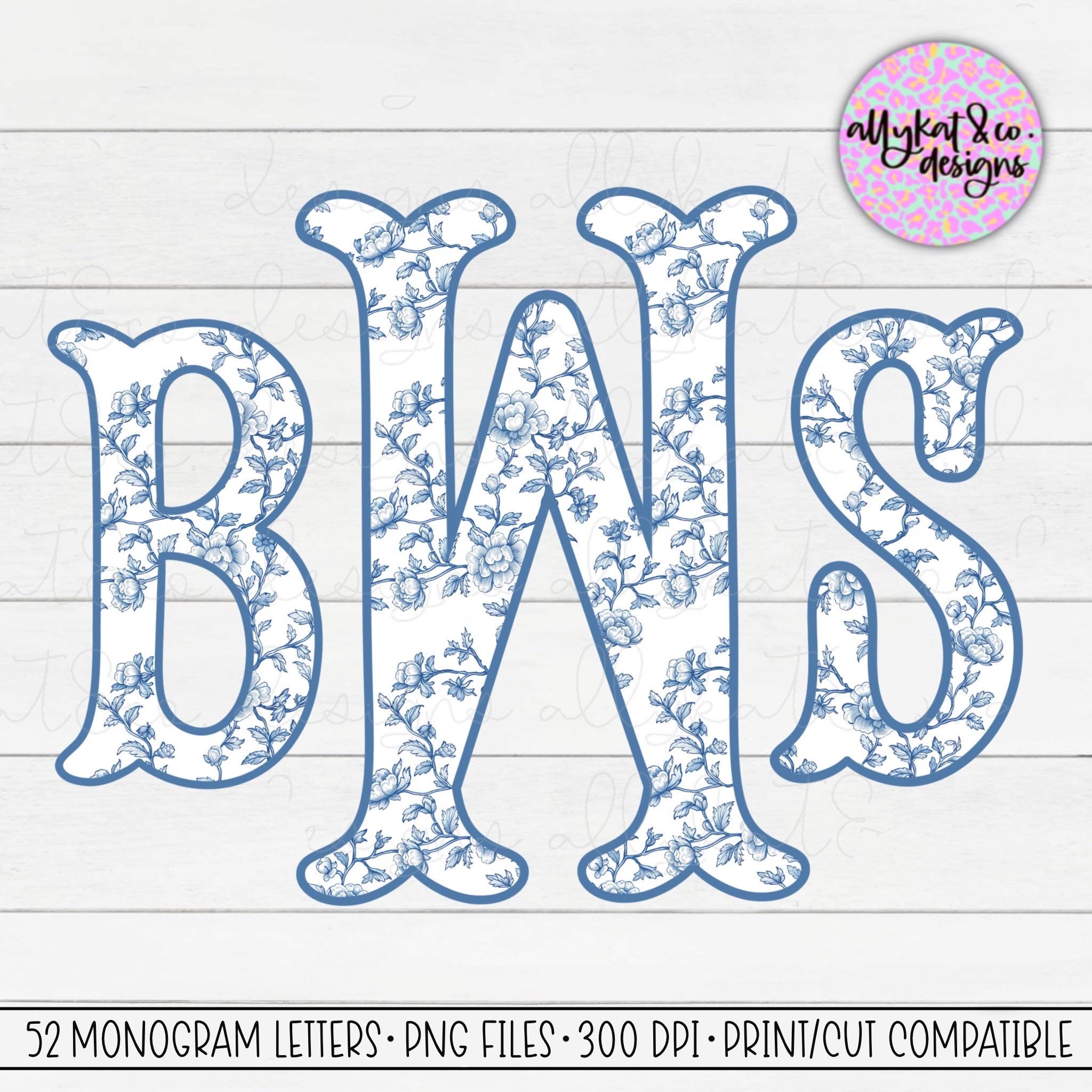 Blue Chinoiserie Floral Monogram Letters: Preppy PNG (digital Download ...