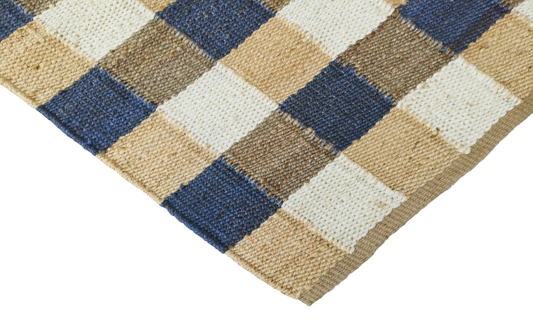 Checkered Jute Rug, Natural Jute Area Rug, Textured Boho Rug, Jute ...