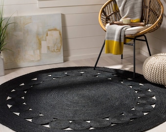 Oriental Zarla Black Round Jute Rug Handcrafted From 100% Jute - Etsy