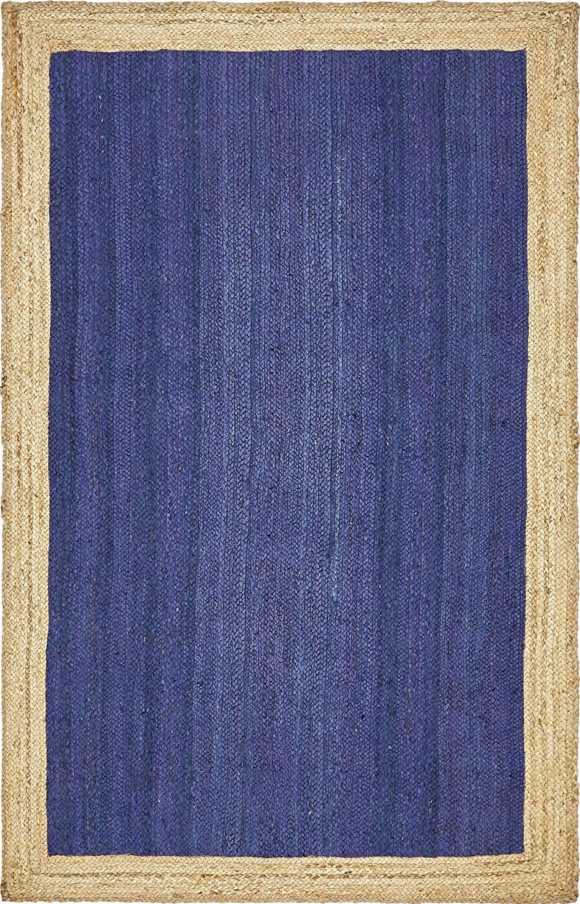 Natural Border Navy Jute Braided Rug 5x8, 6x9, 8x10 Jute Rug Bohemian ...