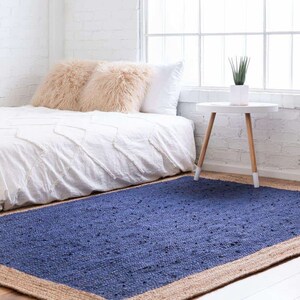 Natural Border Navy Jute Braided Rug 5x8, 6x9, 8x10 Jute Rug Bohemian ...