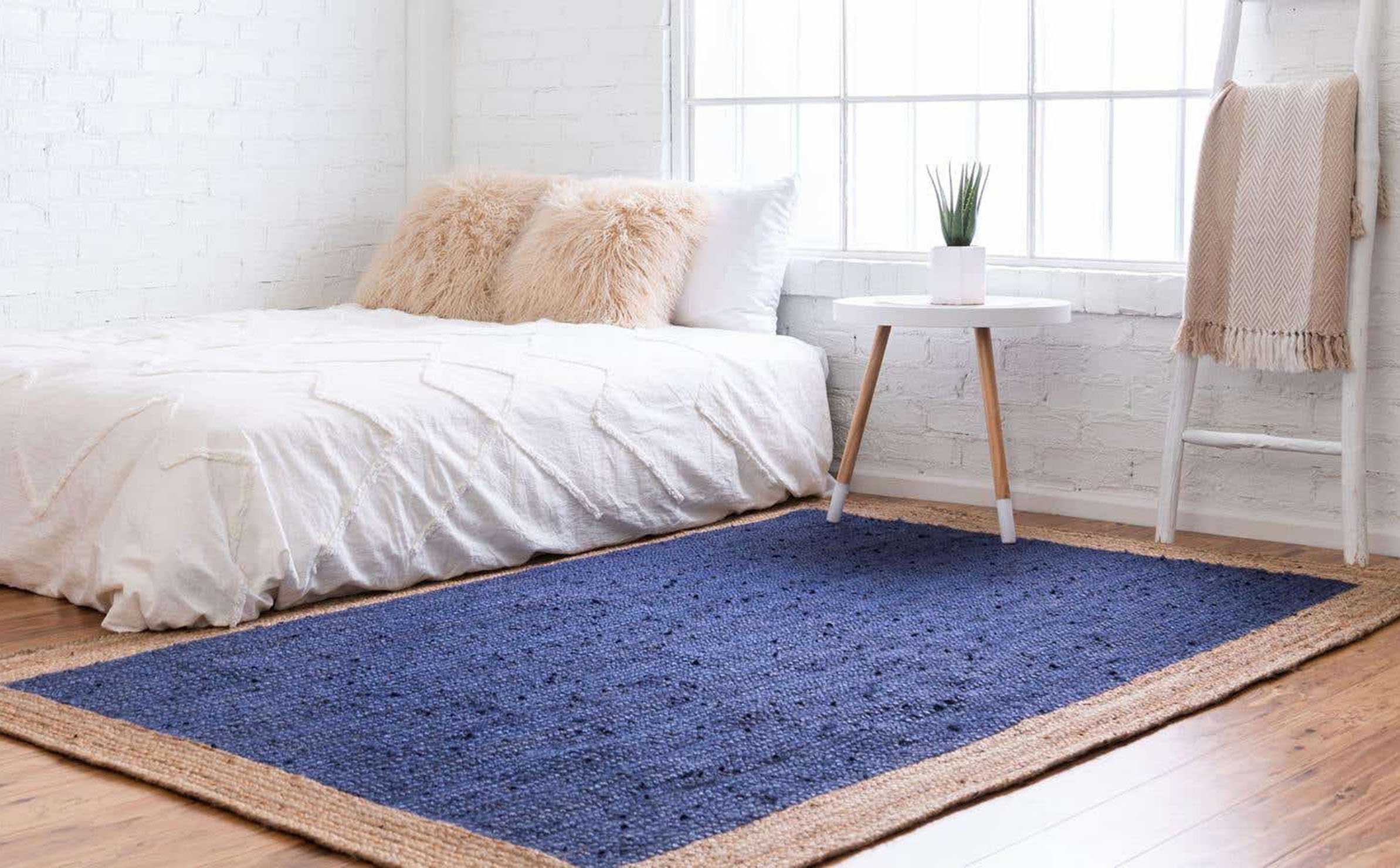 Natural Border Navy Jute Braided Rug 5x8, 6x9, 8x10 Jute Rug Bohemian ...