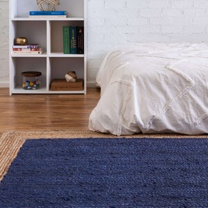 Natural Border Navy Jute Braided Rug 5x8, 6x9, 8x10 Jute Rug Bohemian ...