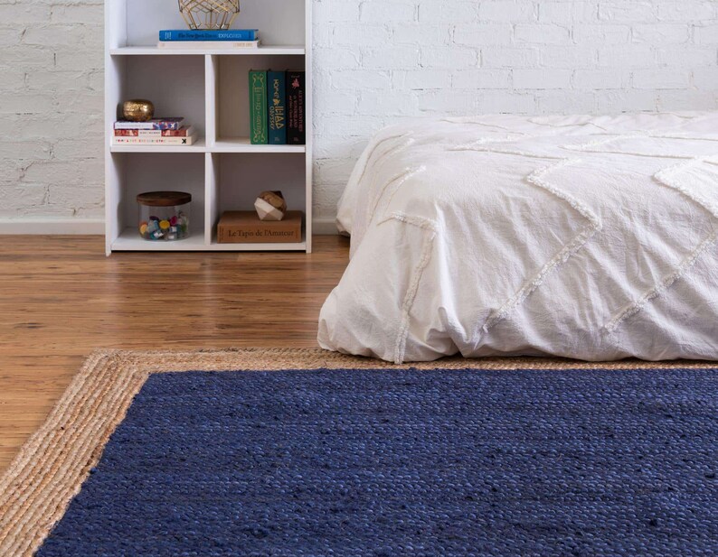 Natural Border Navy Jute Braided Rug 5x8 6x9 8x10 Jute Rug | Etsy