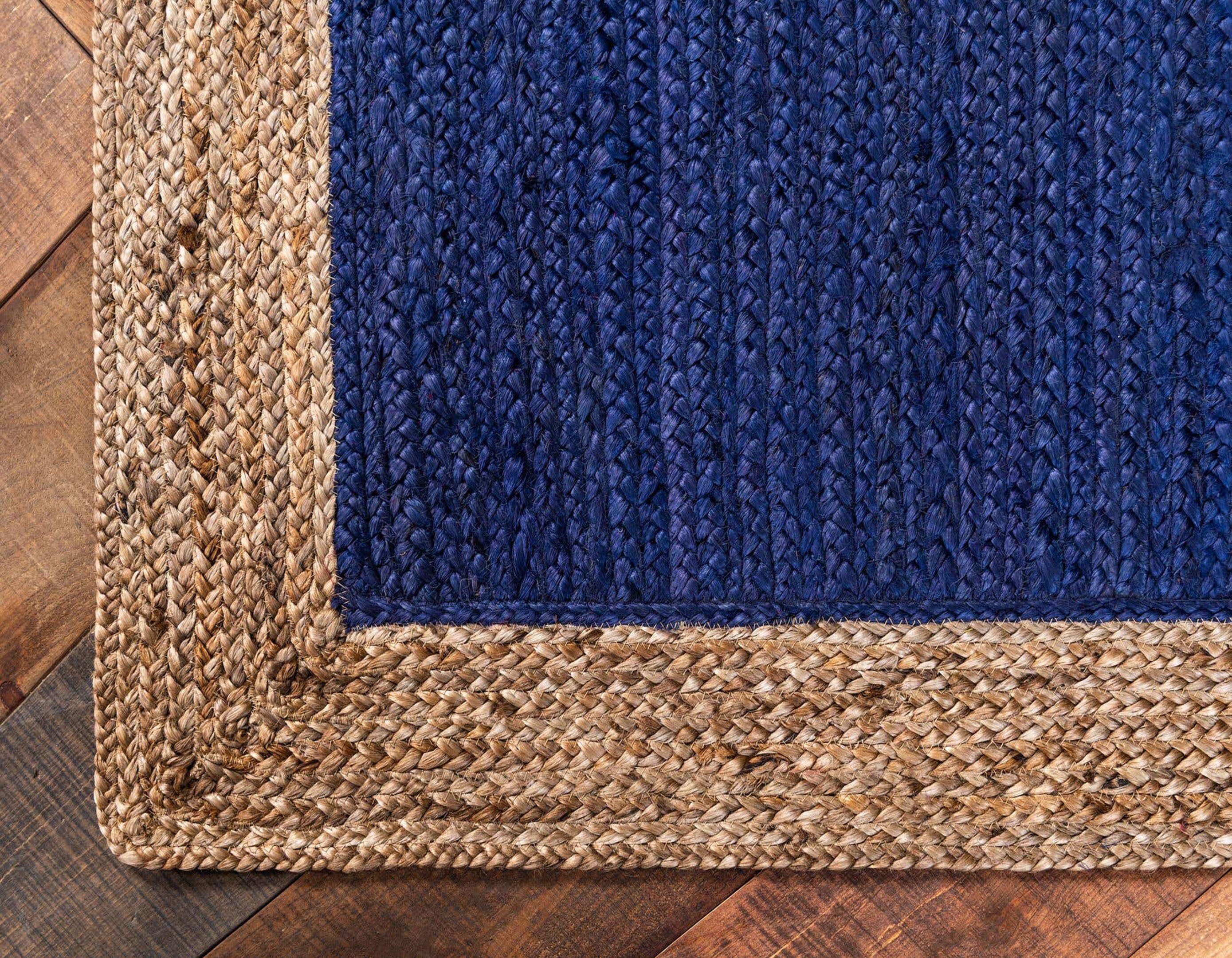 Natural Border Navy Jute Braided Rug 5x8, 6x9, 8x10 Jute Rug Bohemian ...