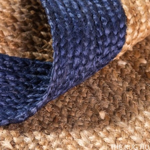 4x4, 5x5, 6x6, 7x7 Jute Natural Round Rug With Navy Border Braided Jute ...