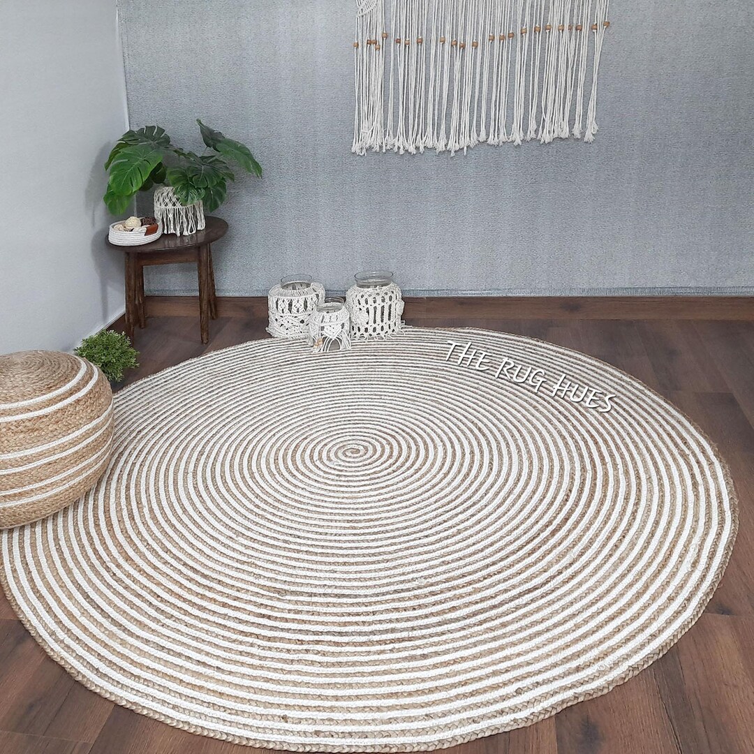 4x4,5x5, 6x6, Natural Bleach Jute Round Rug, Eco Rug, Floor Rug Braided ...