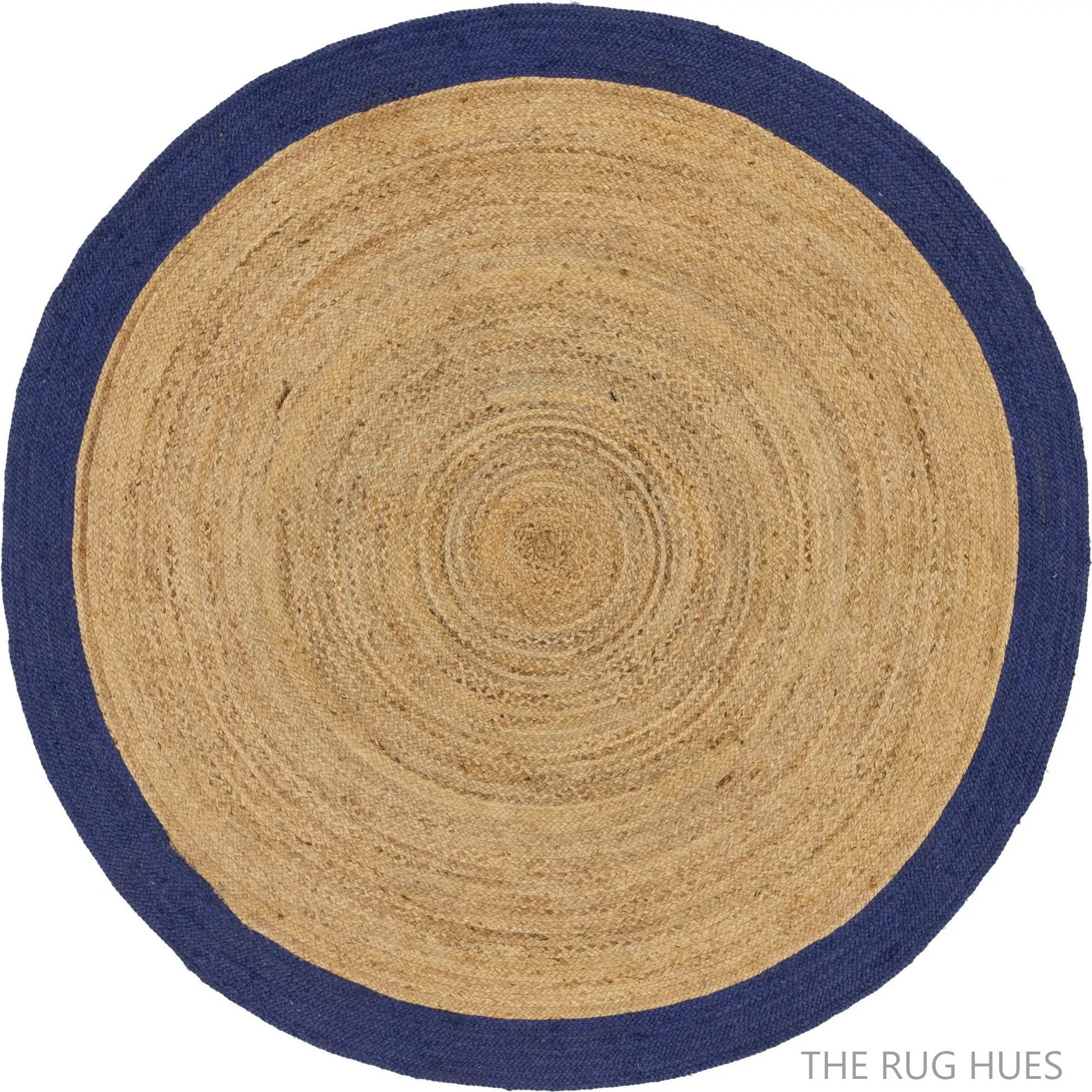 4x4, 5x5, 6x6, 7x7 Jute Natural Round Rug With Navy Border Braided Jute ...