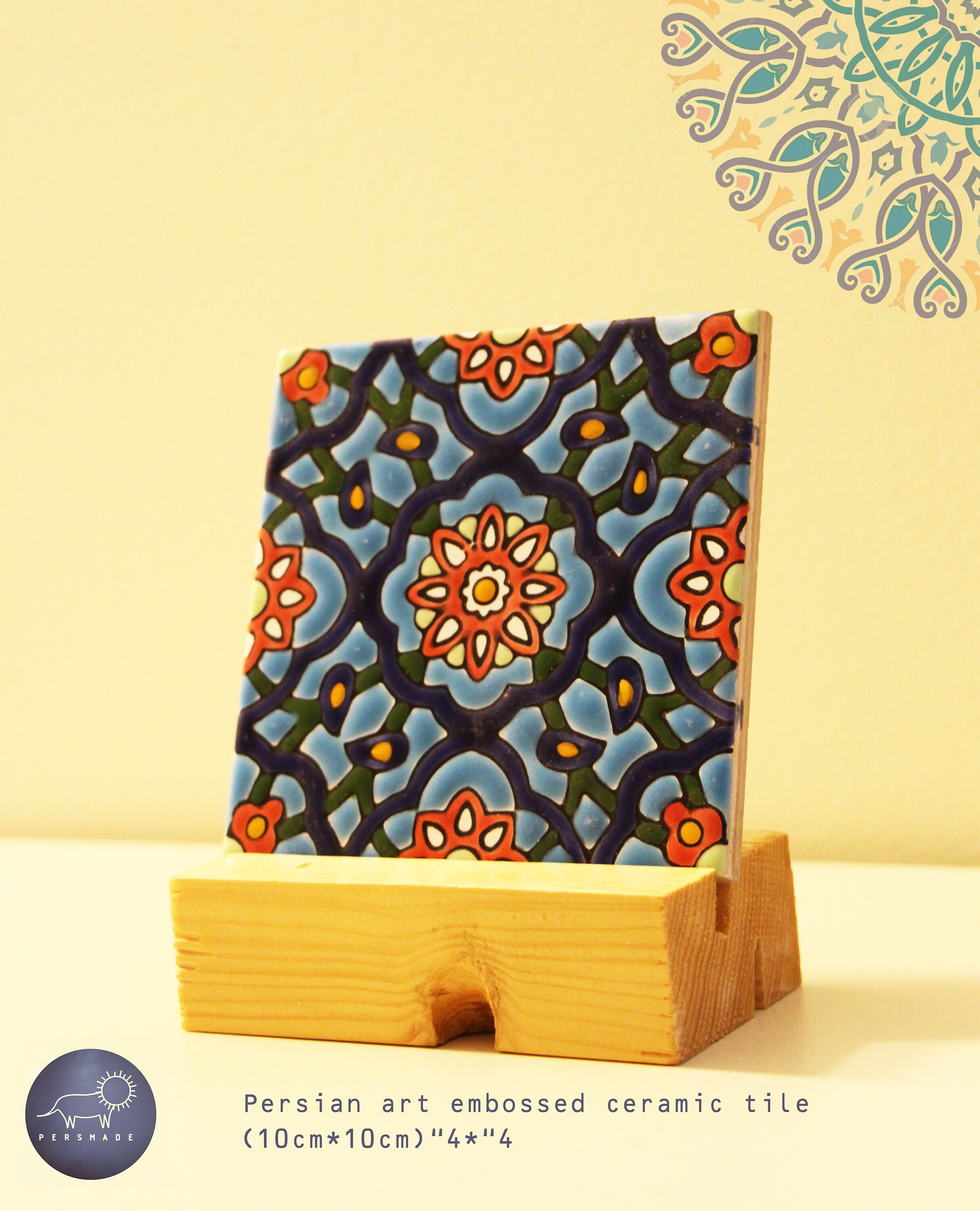 Persian Art Embossed Ceramic Tile 4 4 - Etsy