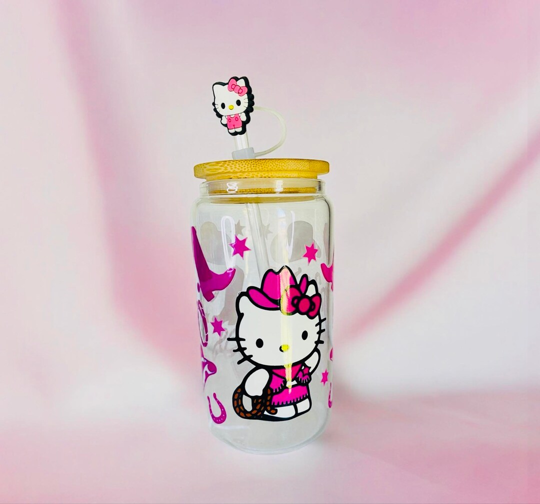 Hello Kitty Glass Cup Pink Hello Kitty Cowboy Glass Cup Custom Hello ...