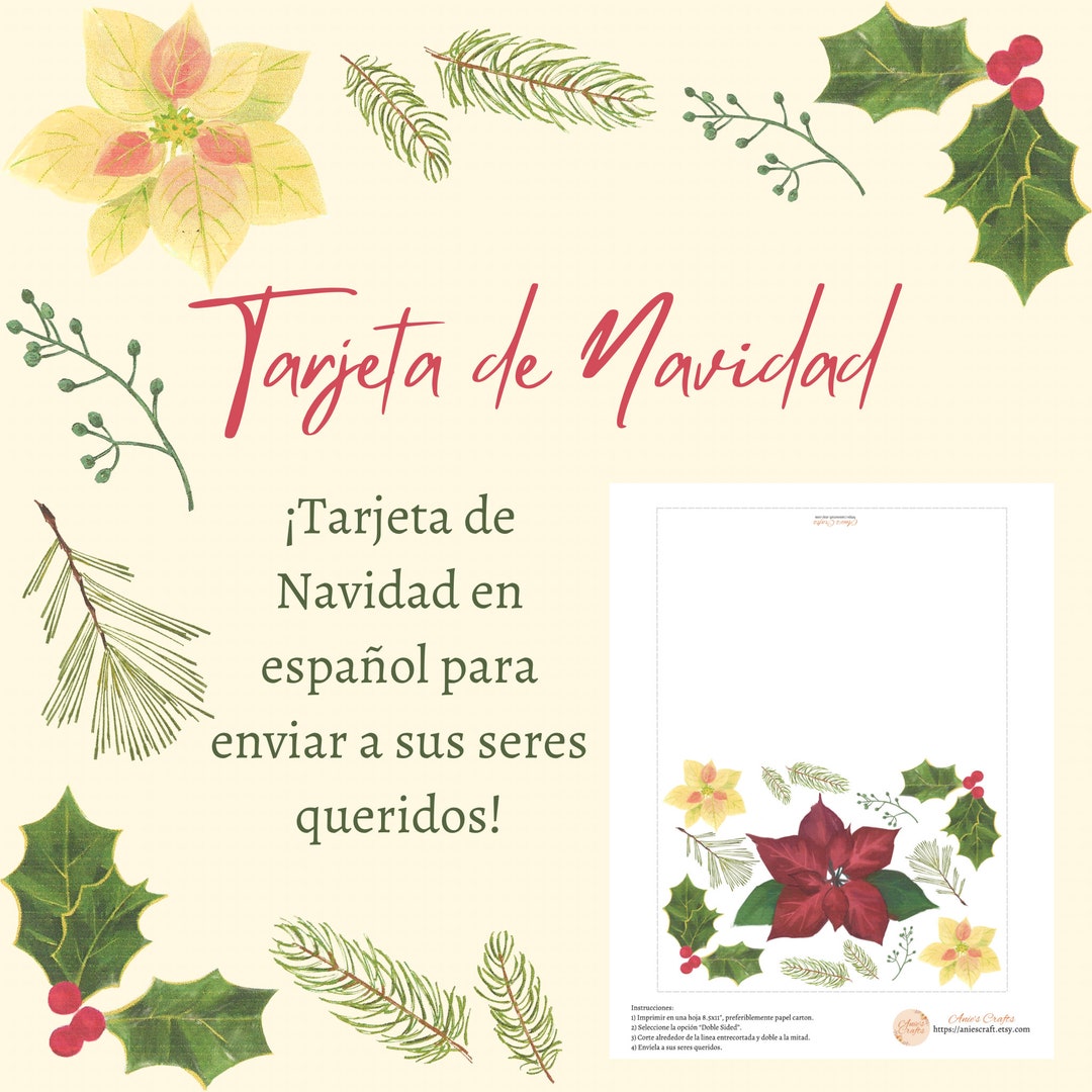 Carta de Navidad Printable Christmas Card in Spanish Carta con Flores ...