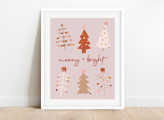 Merry and Bright Christmas Print Instant Download Poster | Etsy UK