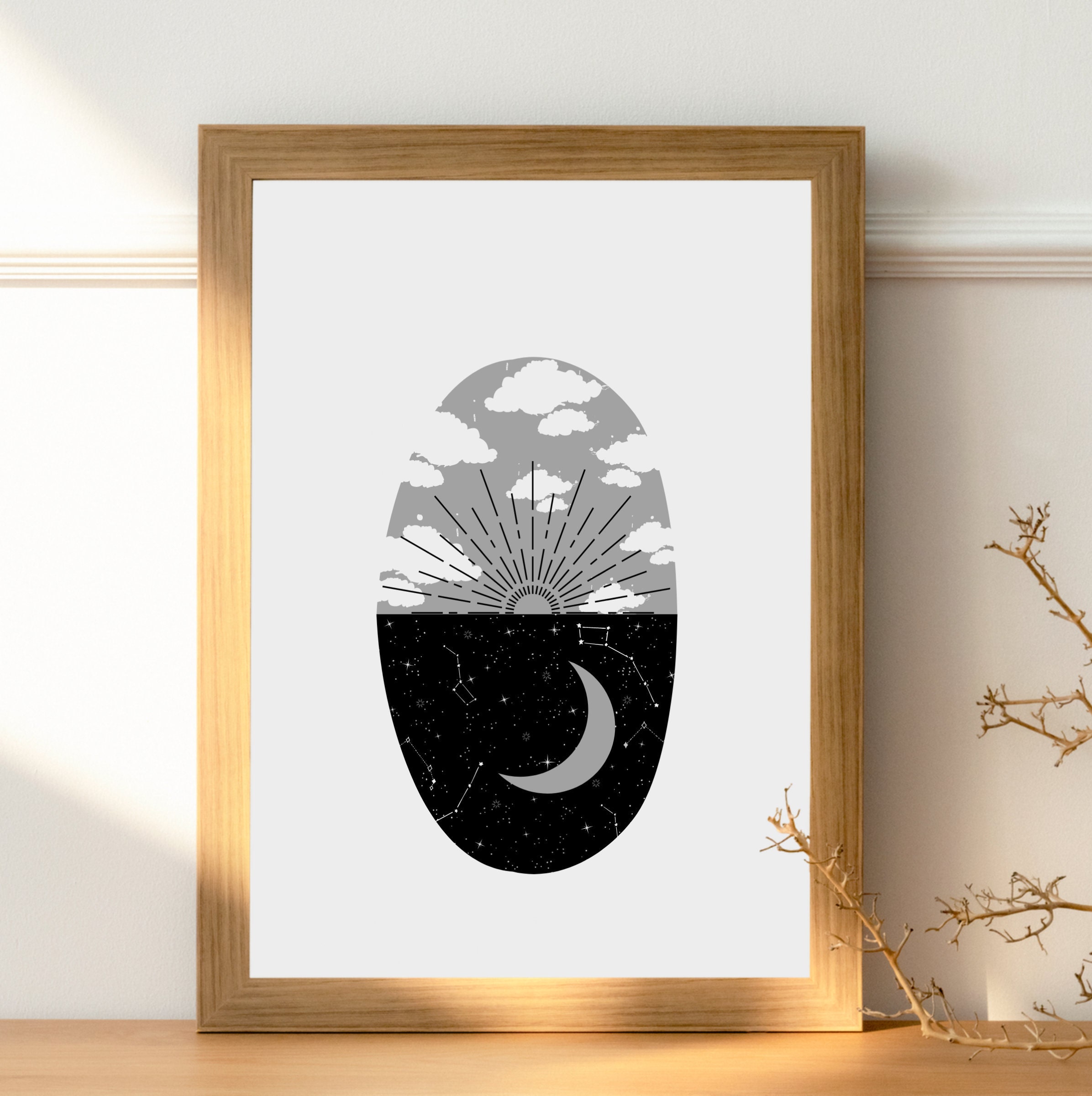 Day and Night Wall Art, Sun and Moon Poster, Digital Download Poster ...