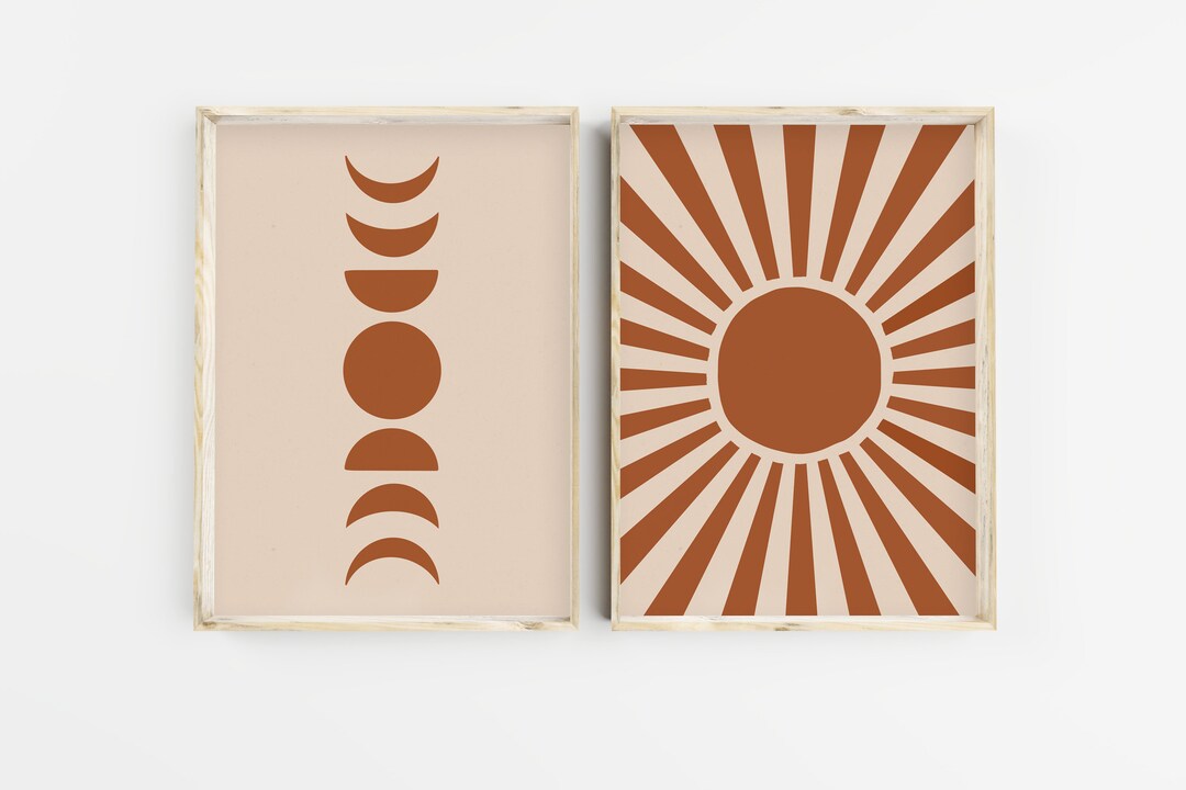 Boho Rust Sun and Moon Poster Boho Wall Prints Moon Phase - Etsy