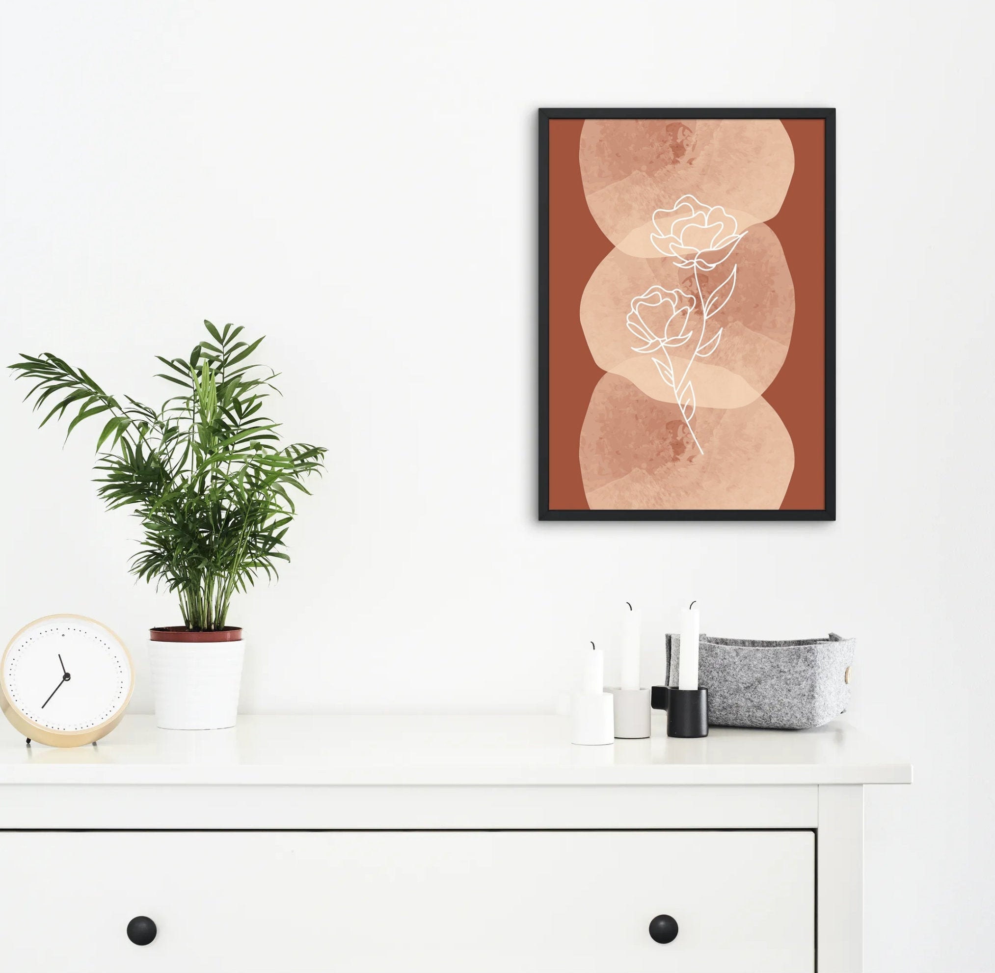 Boho Terracotta Flower Poster, Modern Wall Art, Minimal Print, Apt Wall Decor, Printable Art ...