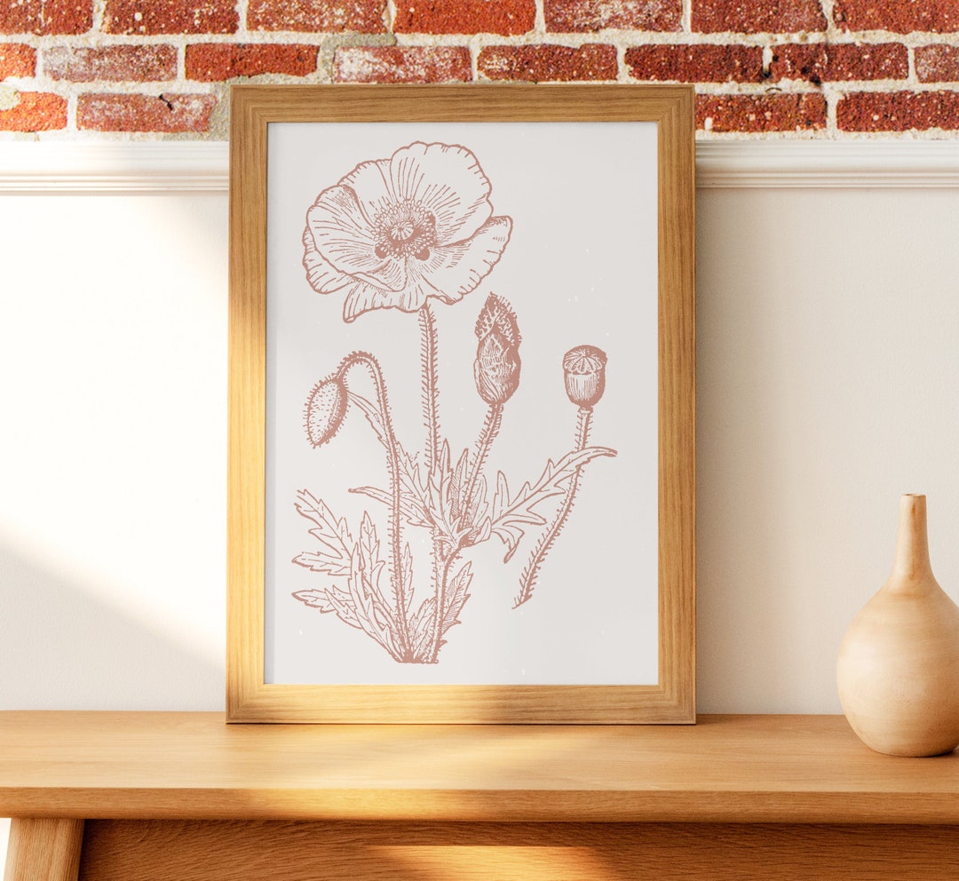 Poppy Flower Poster, Flower Wall Art, Instant Download, Minimalist ...