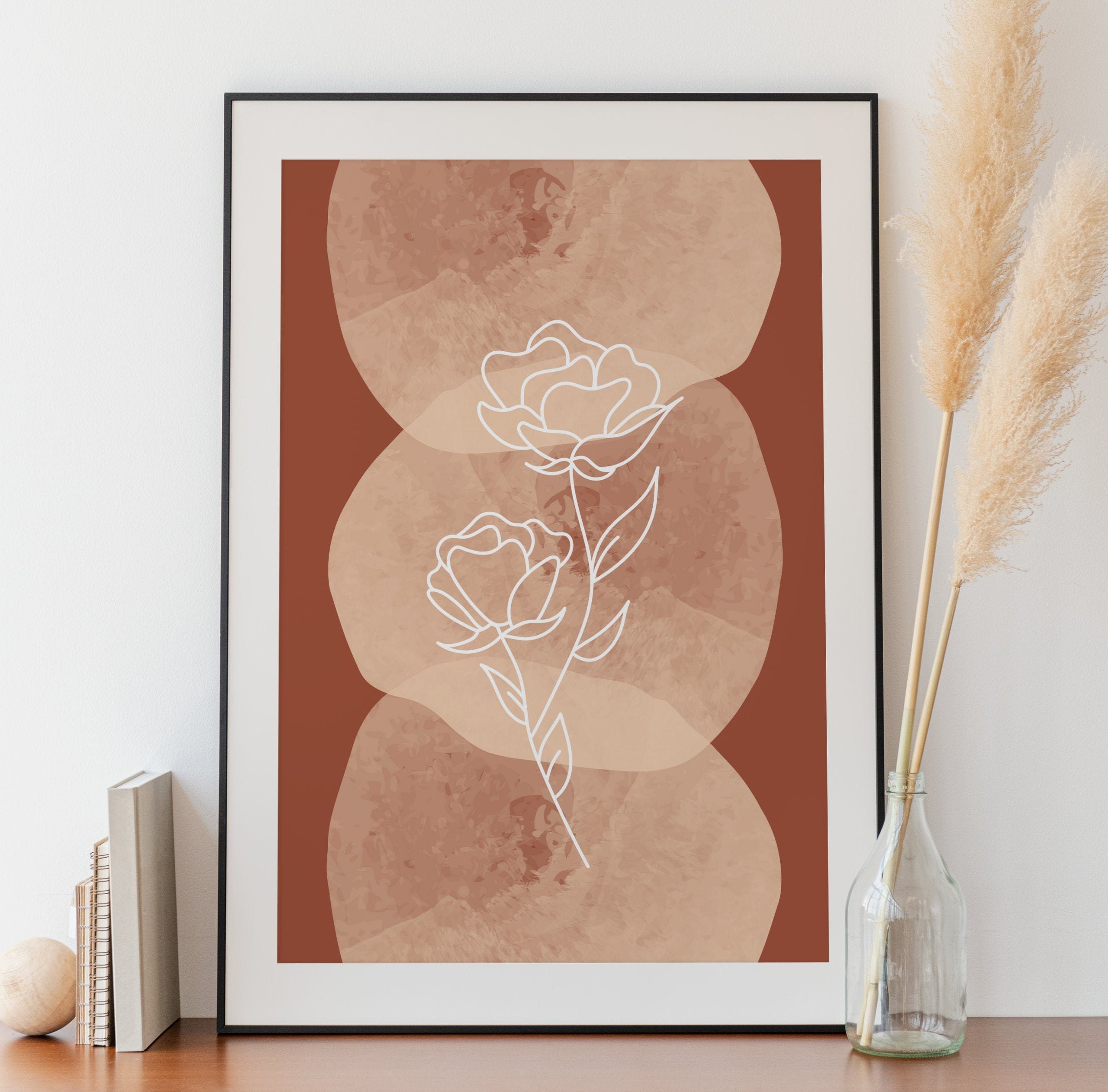 Boho Terracotta Flower Poster, Modern Wall Art, Minimal Print, Apt Wall ...