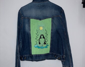 Desert Hand Painted Denim Jacket Upcycled Jean Jacket Thrifted Clothing ...