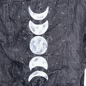 Moon Phases Hand Painted Denim Jacket Upcycled Jean Jacket Thrifted ...