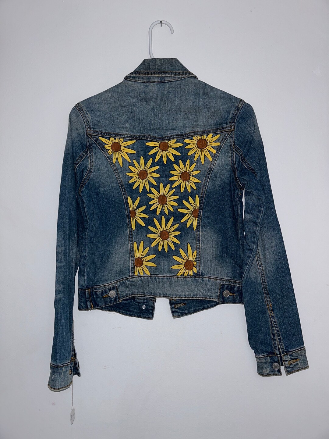 Sunflowers Hand Painted Denim Jacket Upcycled Jean Jacket Thrifted ...