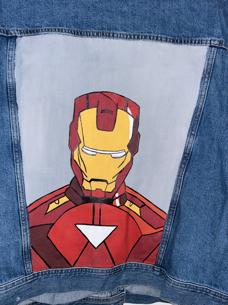 Iron Man Hand Painted Denim Jacket Upcycled Jean Jacket Thrifted ...