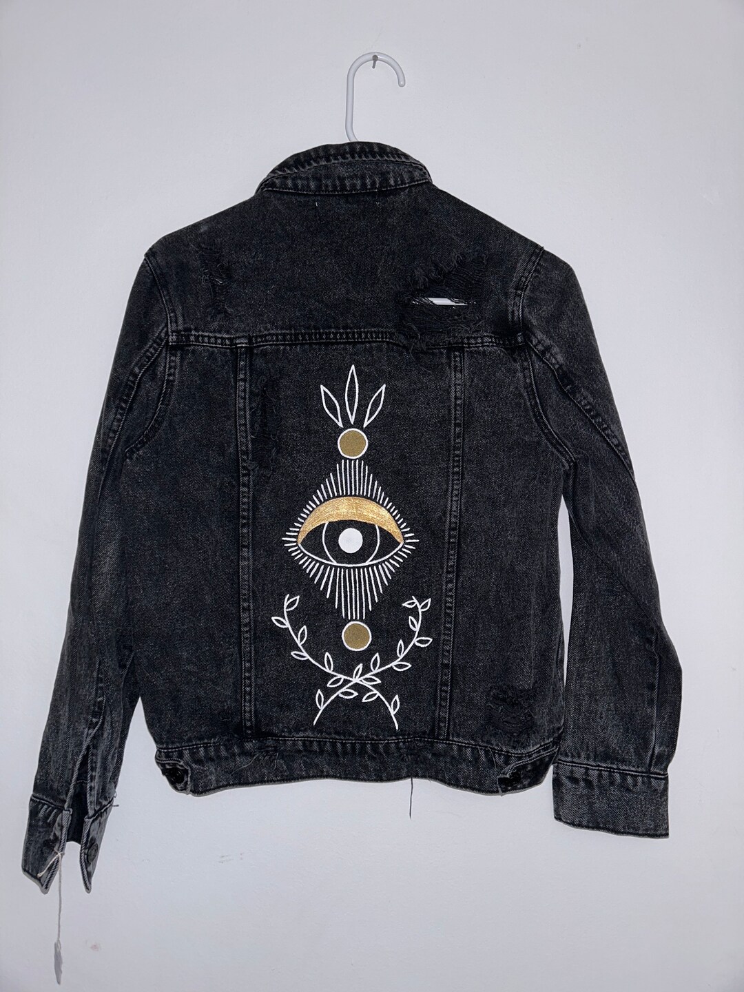 Golden Eye Hand Painted Denim Jacket Upcycled Jean Jacket Thrifted ...