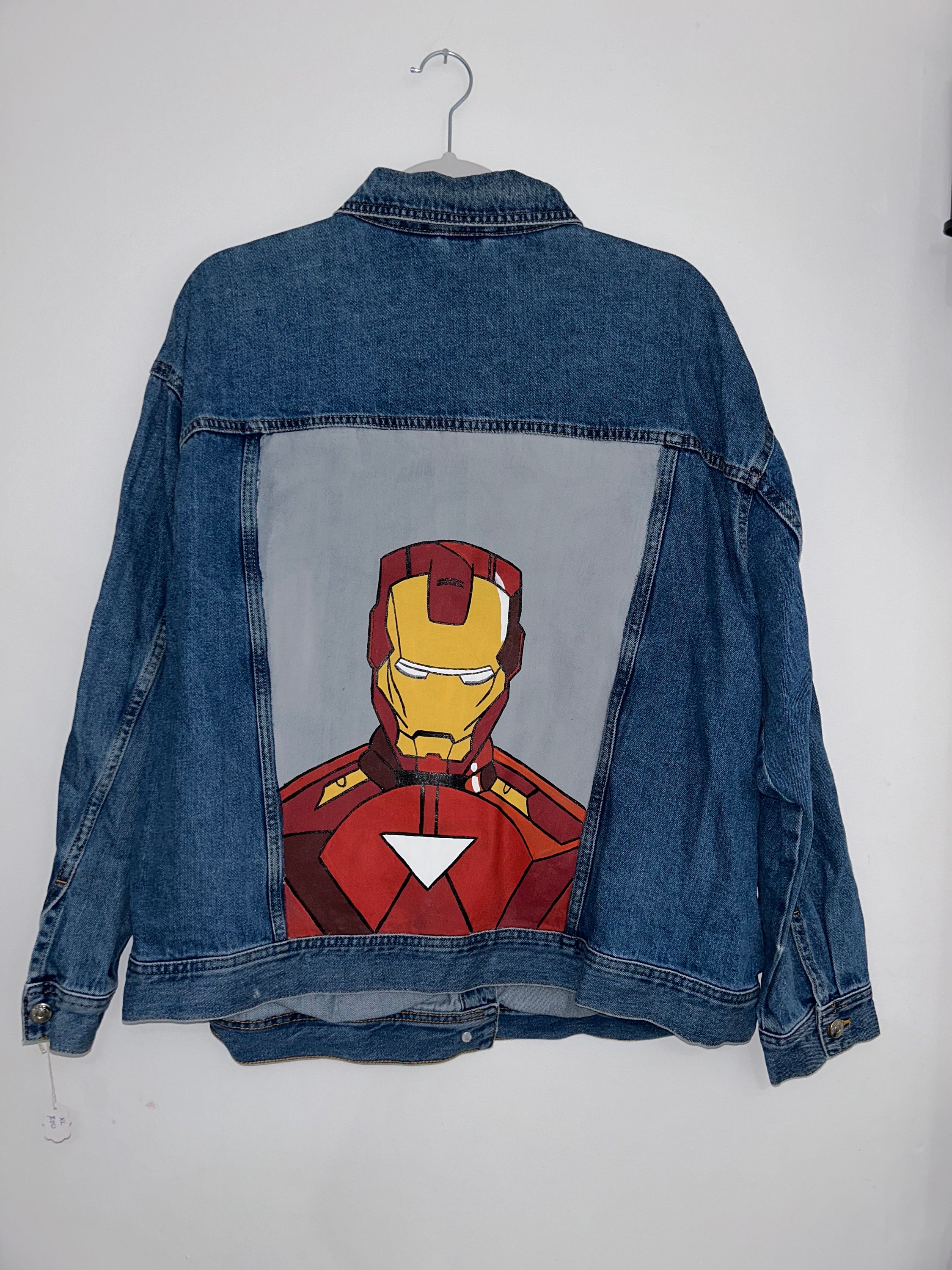 Iron Man Hand Painted Denim Jacket Upcycled Jean Jacket Thrifted ...