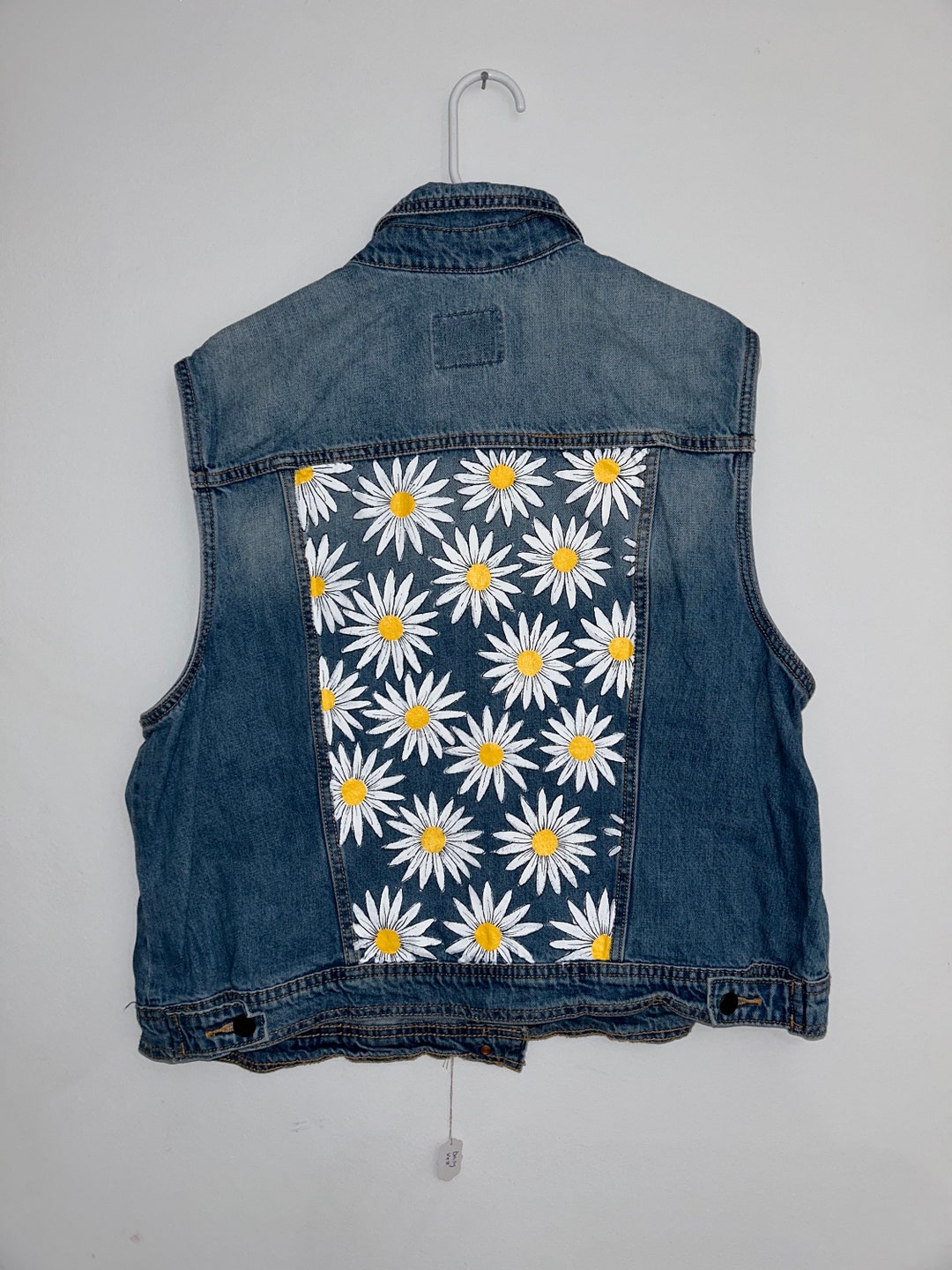 Daisies Hand Painted Denim Vest Upcycled Jean Jacket Thrifted Clothing ...