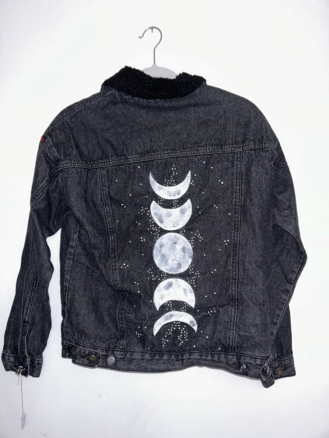 Moon Phases Hand Painted Denim Jacket Upcycled Jean Jacket Thrifted ...