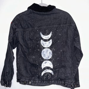 Moon Phases Hand Painted Denim Jacket Upcycled Jean Jacket Thrifted ...